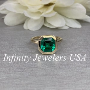Asscher Cut Engagement Ring / Emerald Green Promise Ring / 2.50 ...