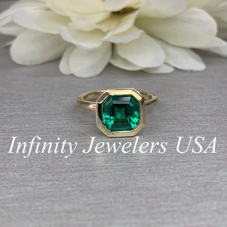 Asscher Cut Engagement Ring / Emerald Green Promise Ring / - Etsy