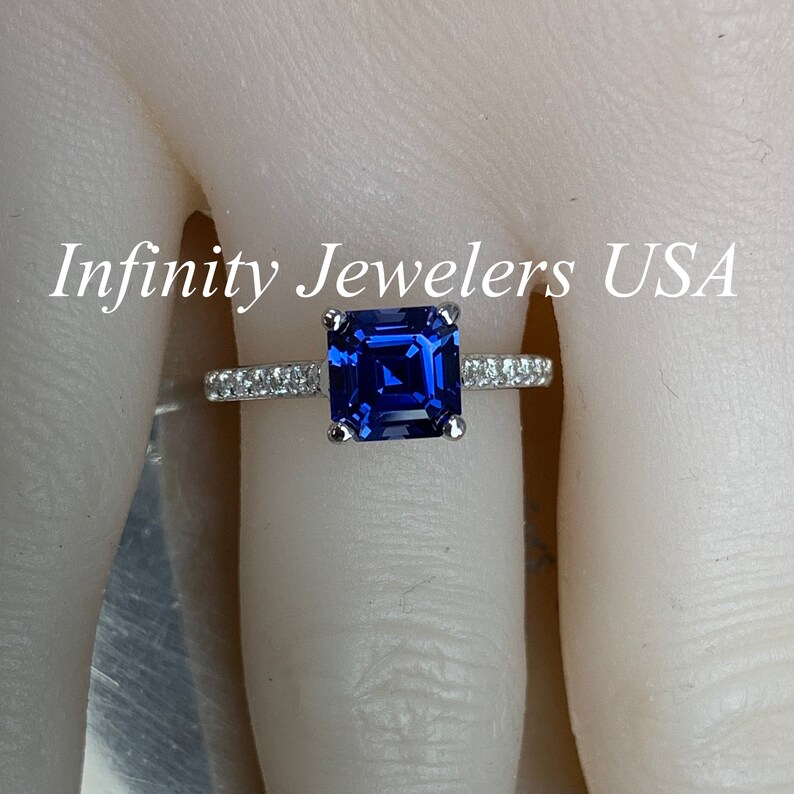 Asscher cut blue sapphire engagement ring engagement ring | Etsy