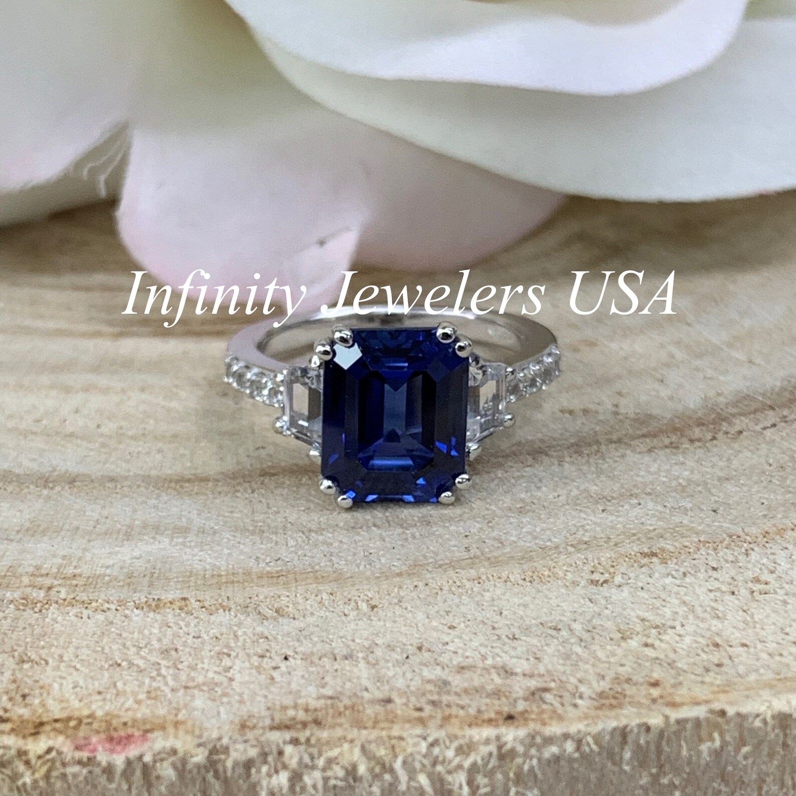 Emerald Cut Engagement Ring Blue Sapphire Engagement Ring - Etsy