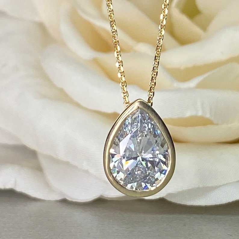 Pear Shape Bezel Pendant Necklace 14K Yellow Gold Ladies - Etsy Canada Pear Shape Bezel Pendant Necklace 14K Yellow Gold Ladies - Etsy Canada