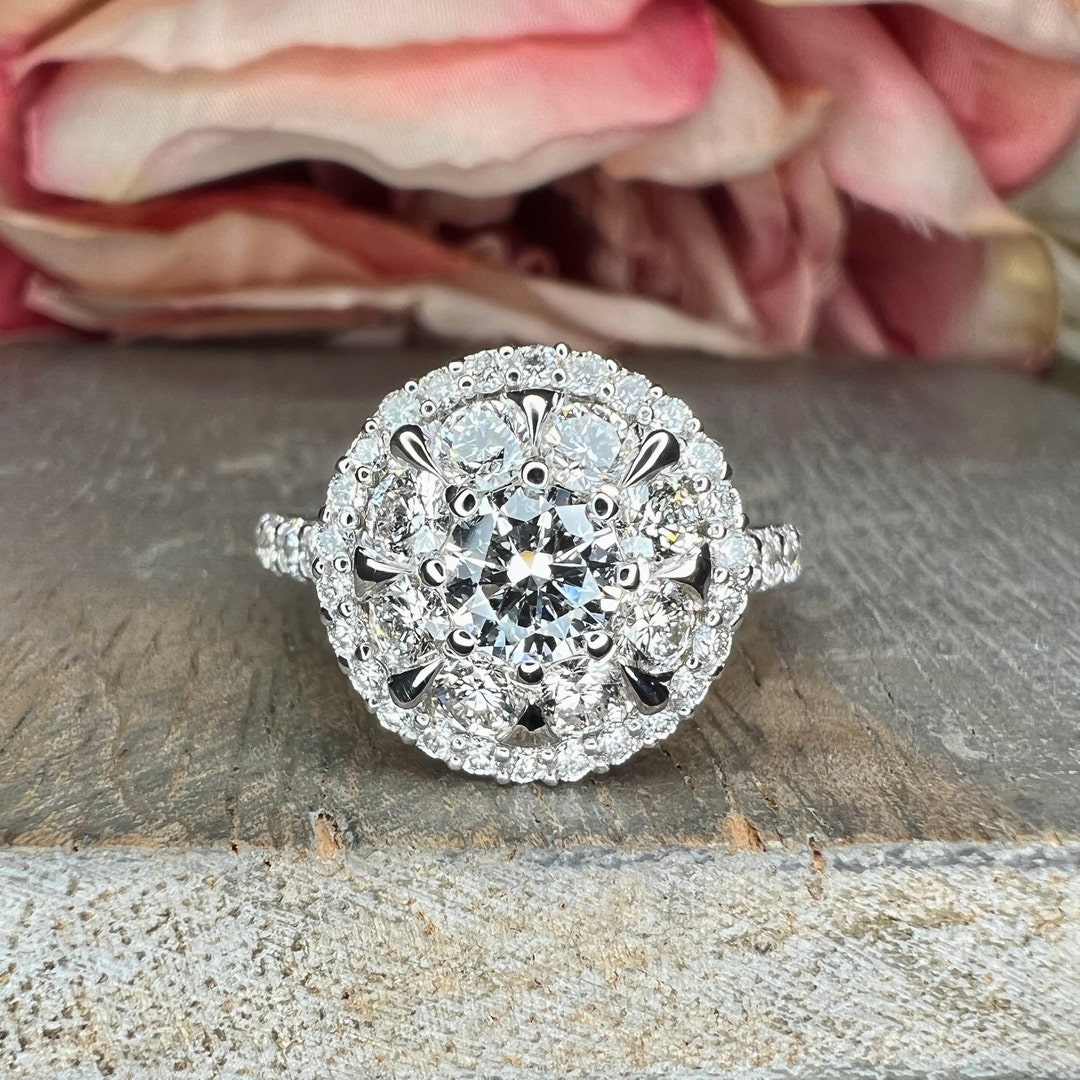 Lab Grown Diamond Ring 14K White Gold, Round Cut Lab Grown Diamond ...
