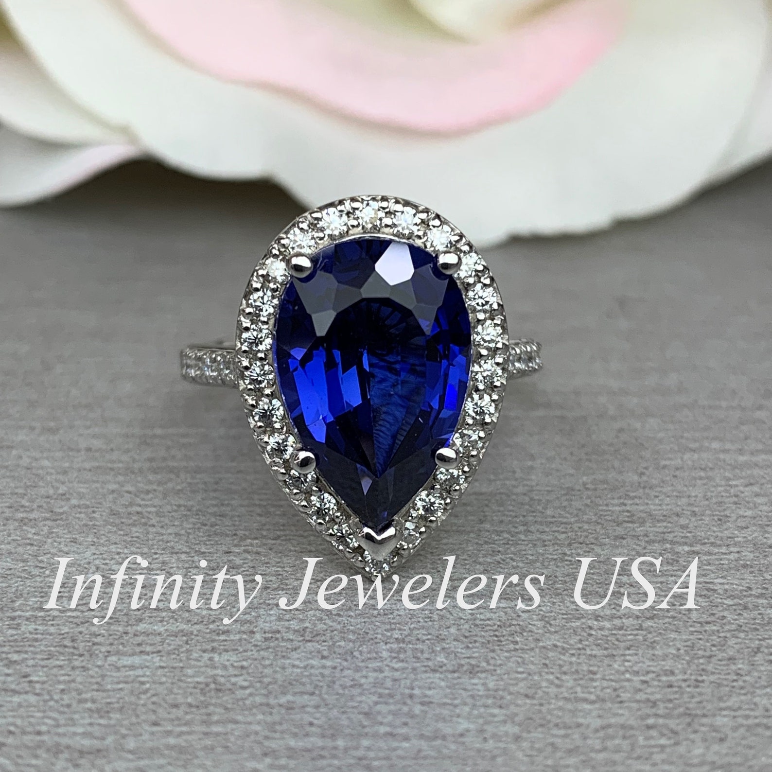 Pear Shape Blue Sapphire Engagement Ring Blue Sapphire and - Etsy