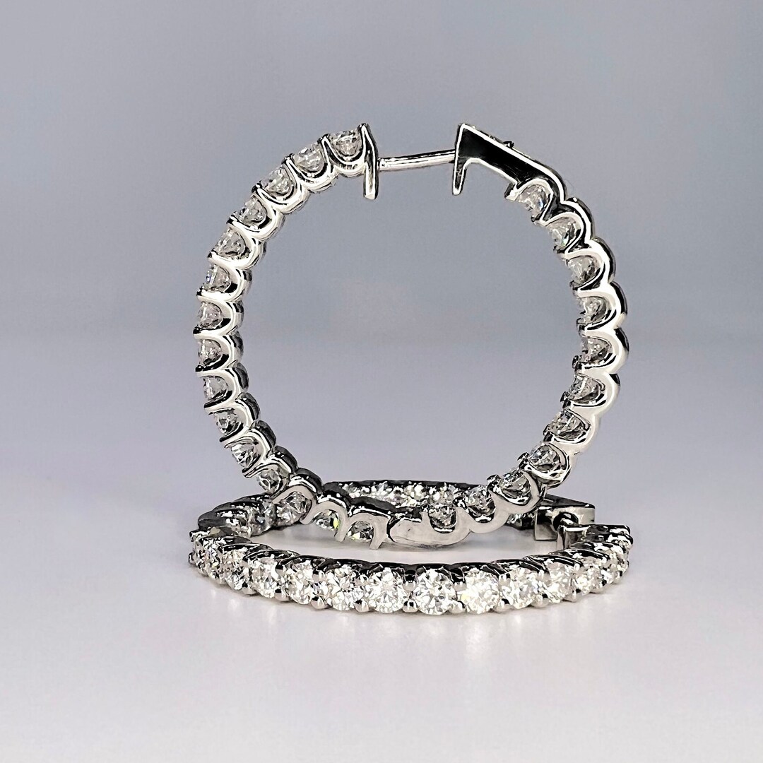 Lab Diamond Hoop Earring 14K Solid Gold, Inside Out Diamond Hoop ...