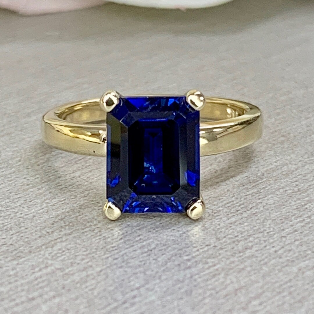Emerald Cut Blue Sapphire Engagement Ring Yellow Gold Blue - Etsy