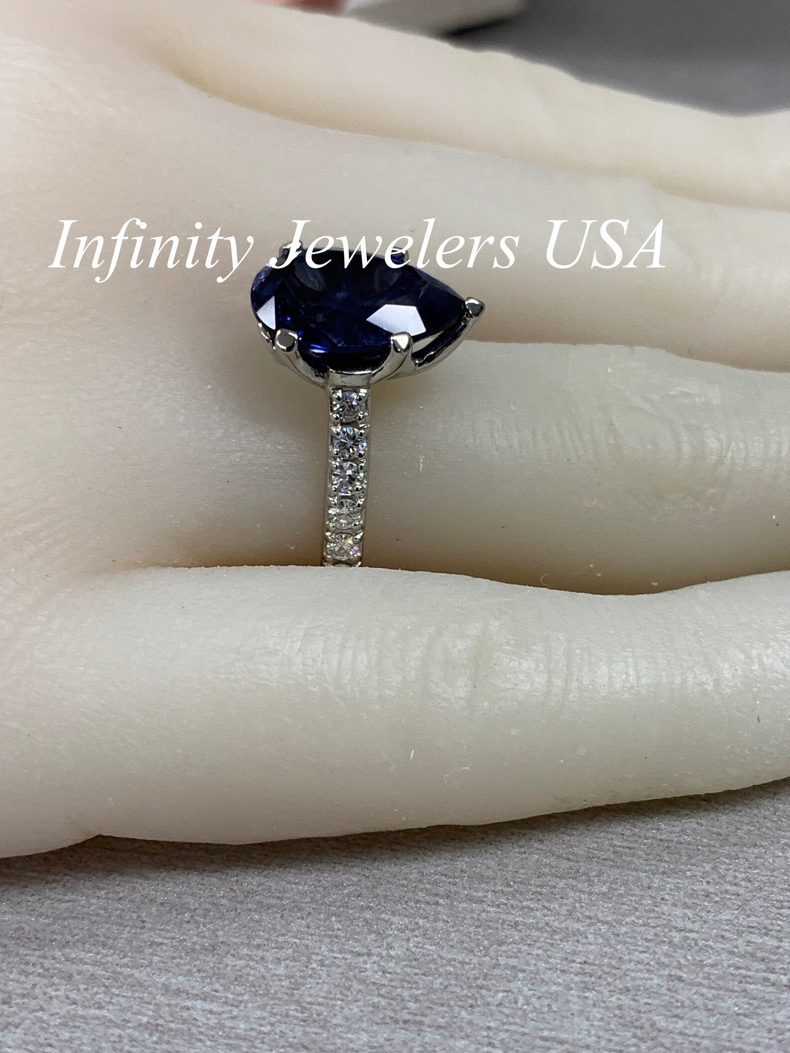 Pear Shape Sapphire Ring / Sapphire and Moissanite Engagement | Etsy