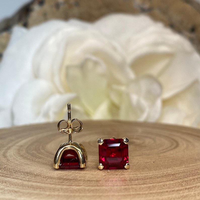 Asscher Cut Ruby Stud Earrings 14K White Gold, Stud Earrings Unisex ...