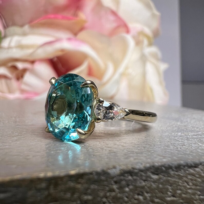 Oval Engagement Ring / Neon Blue Paraiba Ring / White Sapphire - Etsy