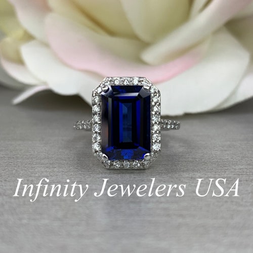 14K White Gold Sapphire Engagement Ring Blue Sapphire Ring - Etsy