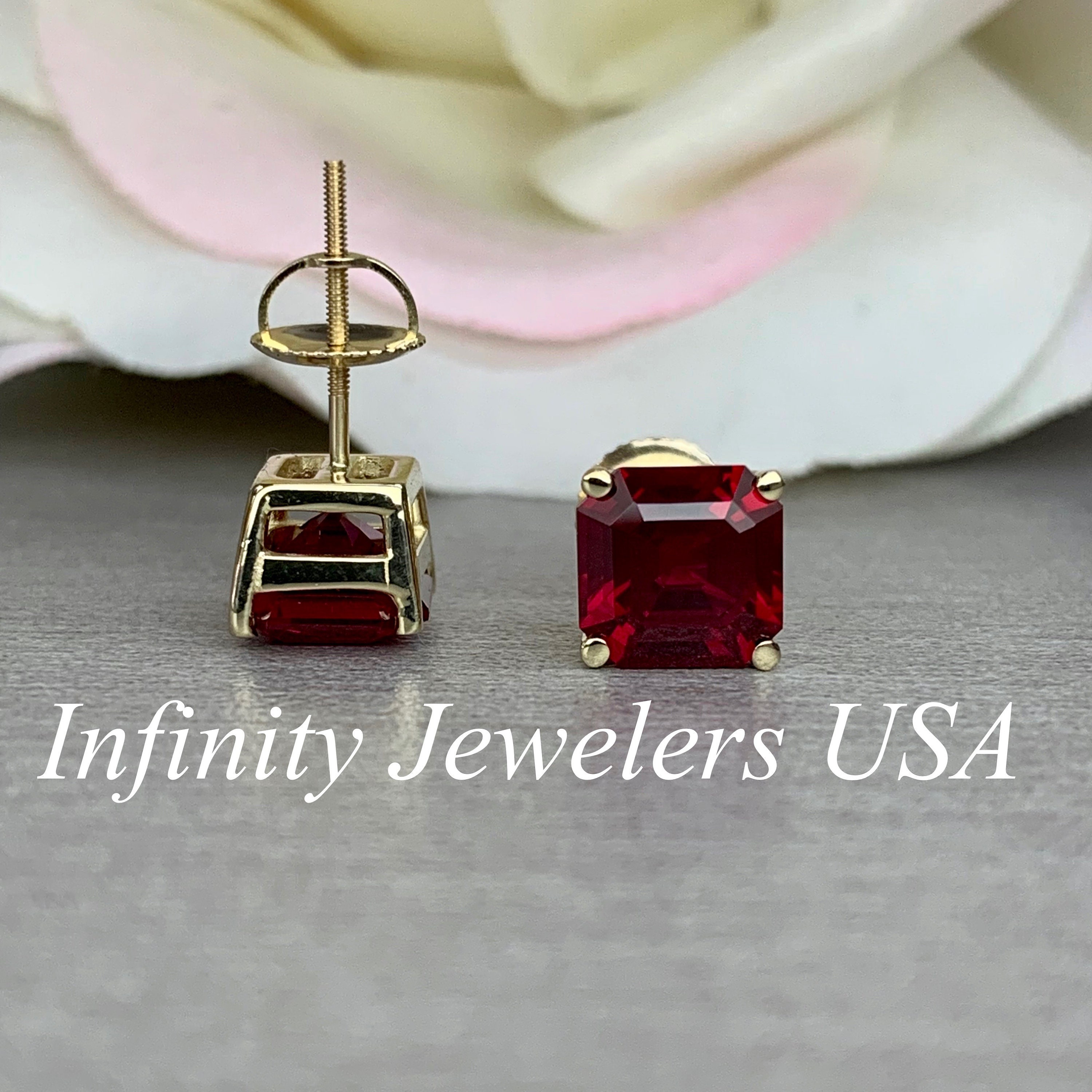 Ruby Stud Earrings 14k Solid Yellow Gold Earrings For Women | Etsy