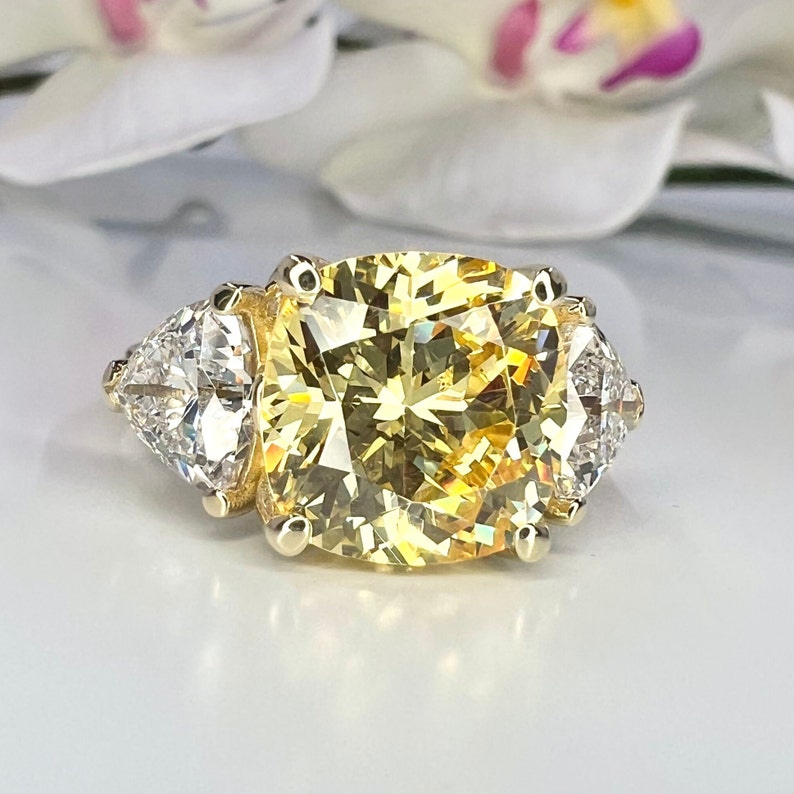 Canary Yellow Cushion Cut Engagement Ring / Canary Yellow Ring With ...