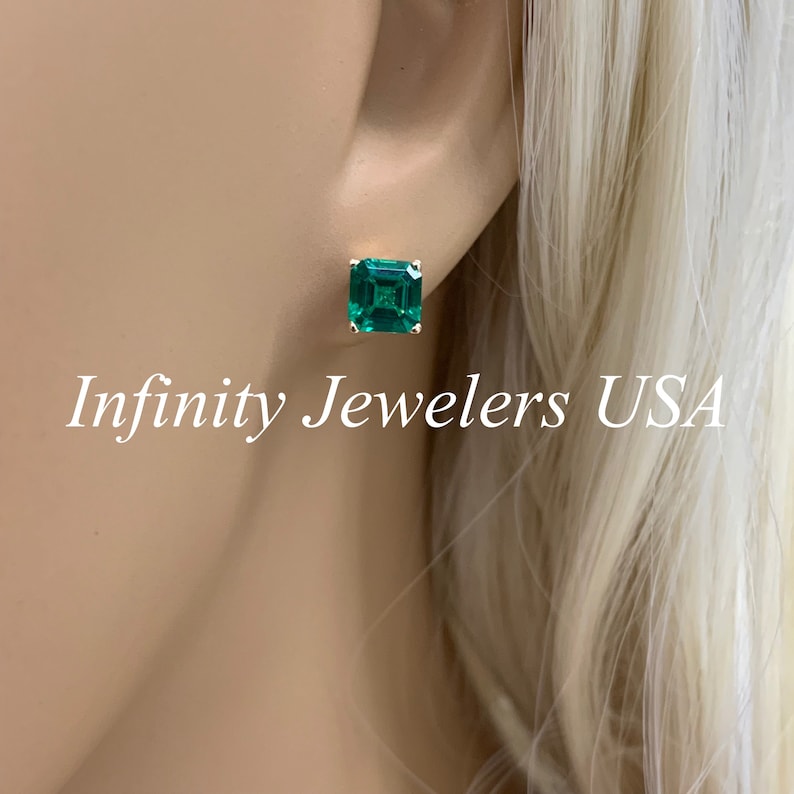 May Birthstone Earrings Ladies Earrings Asscher Emerald | Etsy
