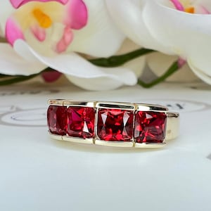 Ruby Wedding Band 14k Solid Gold Radiant Cut Ruby Stacking Anniversary ...