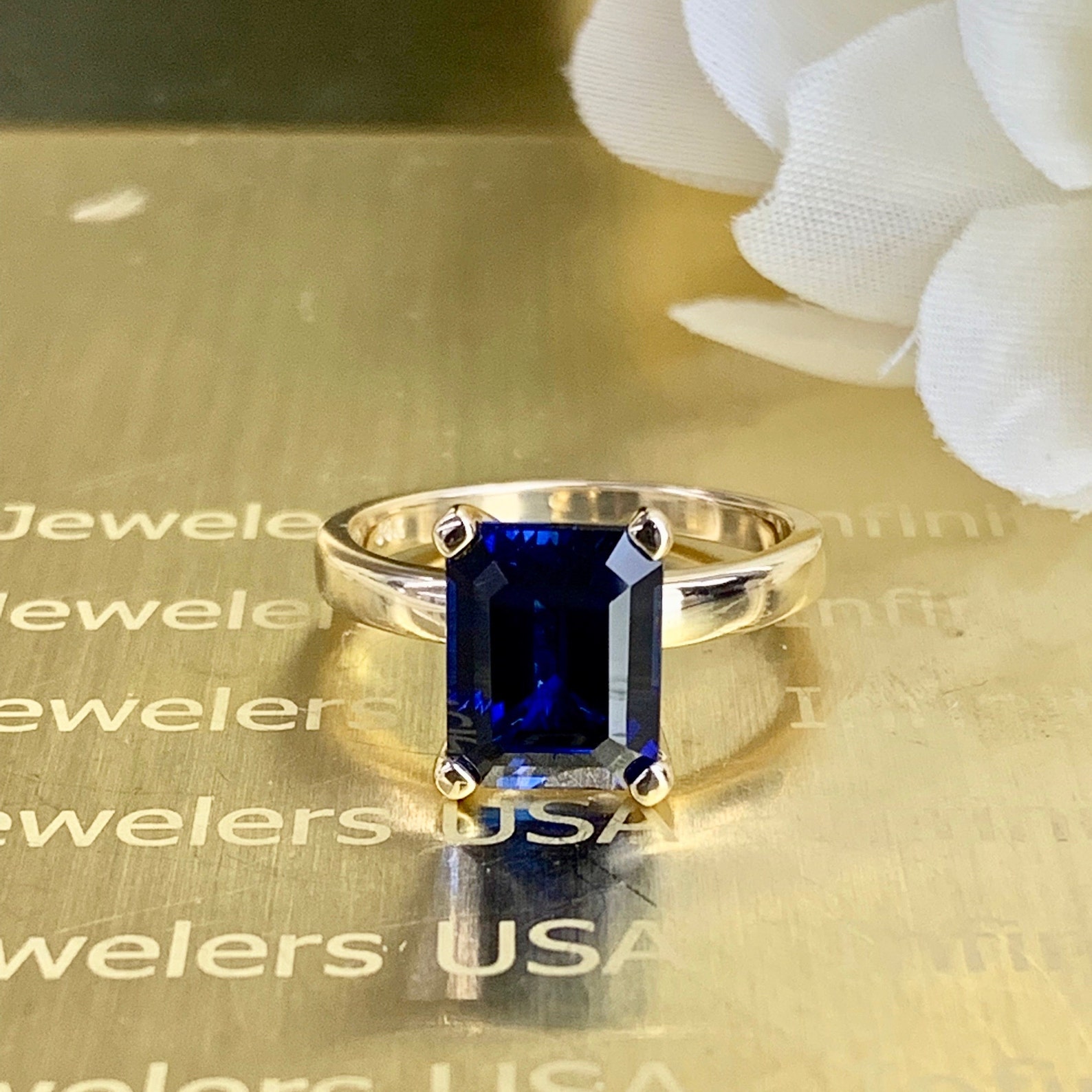 Emerald Cut Blue Sapphire Engagement Ring Yellow Gold Blue - Etsy