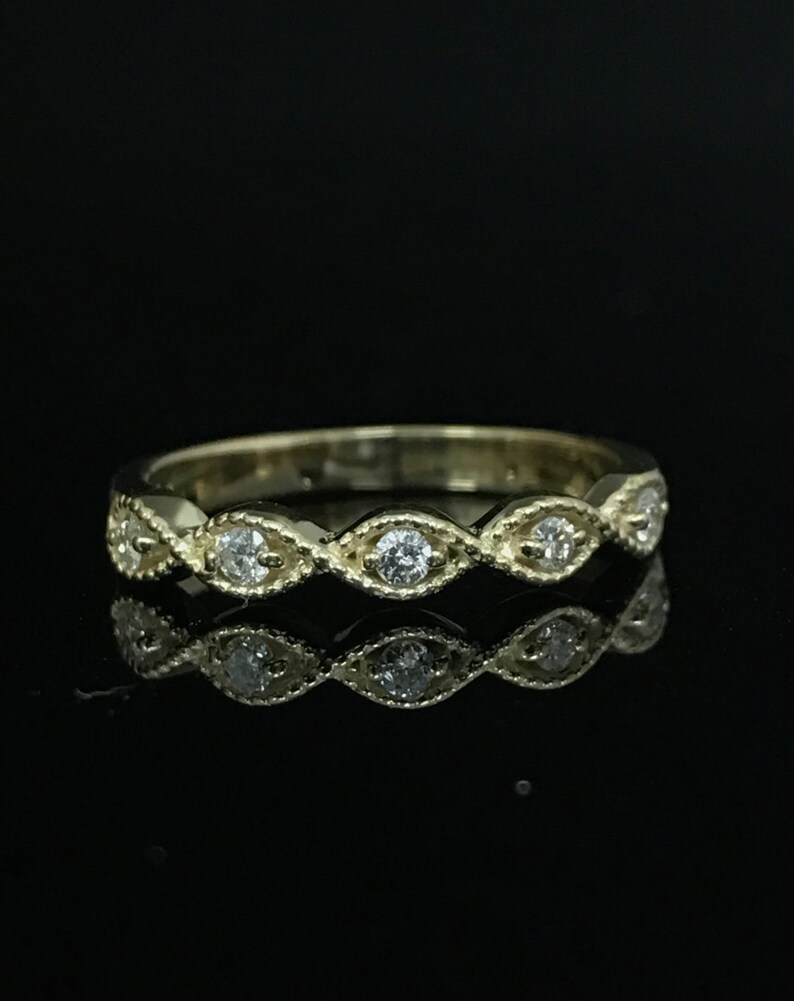 Diamond Round Cut Wedding Band Stackable Vintage Anniversary - Etsy