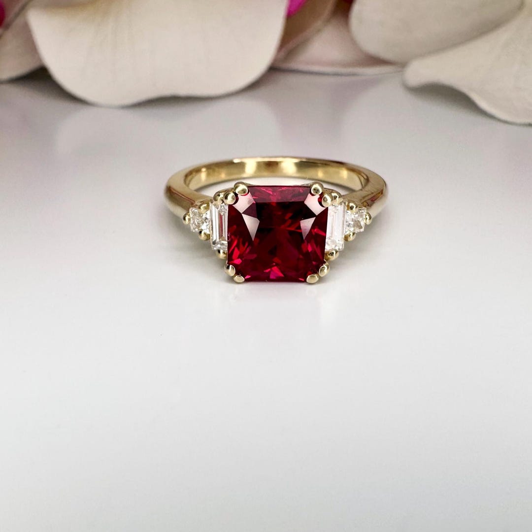 Radiant Cut Ruby Engagement Ring 14k Solid Gold, Simple Ruby Ring, July ...