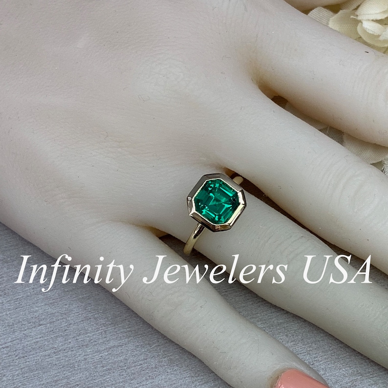 Asscher Cut Engagement Ring / Emerald Green Promise Ring / | Etsy