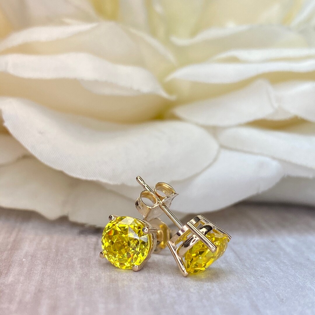 Round Yellow Simulated Diamond Stud Earrings, Intense Yellow Round ...
