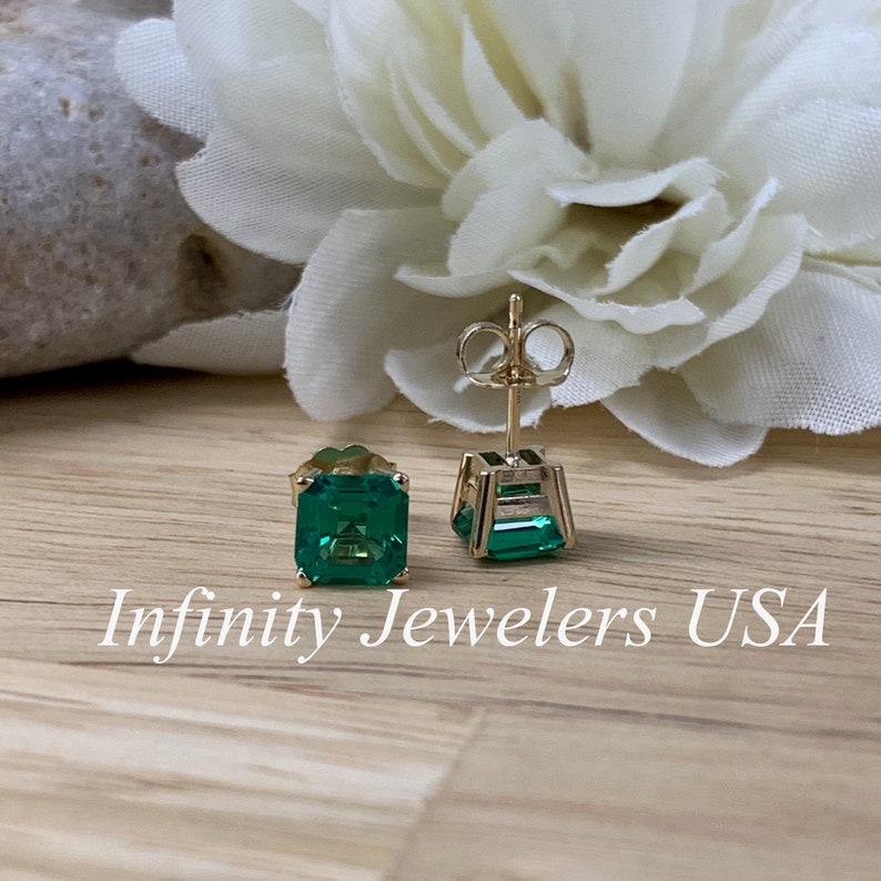 May Birthstone Earrings Ladies Earrings Asscher Emerald - Etsy