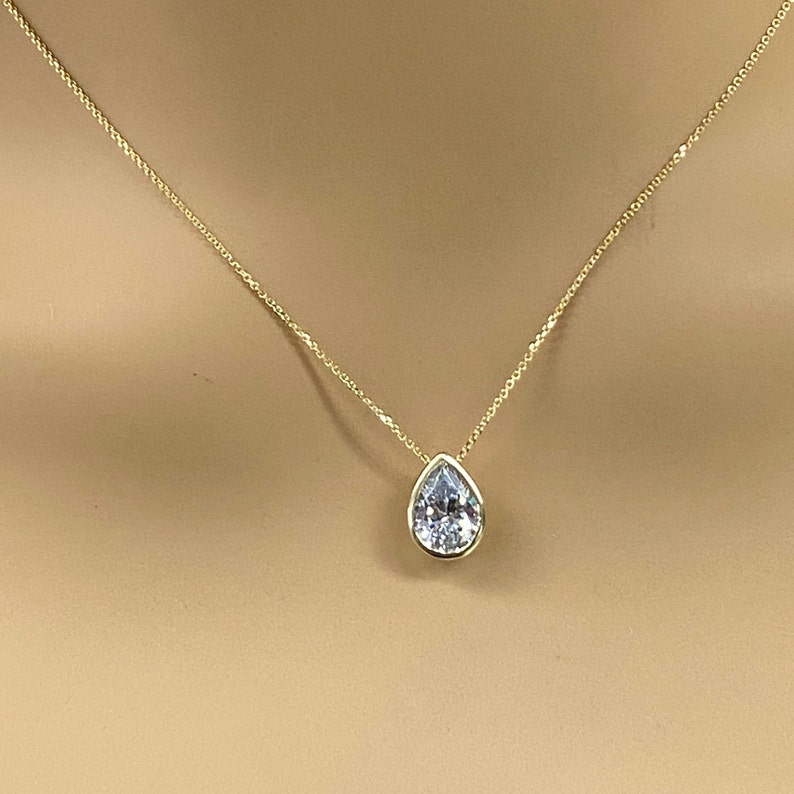Pear Shape Bezel Pendant Necklace 14K Yellow Gold Ladies - Etsy Pear Shape Bezel Pendant Necklace 14K Yellow Gold Ladies - Etsy