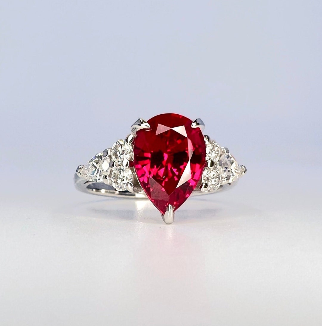 Pear Shape Ruby Lab Grown Diamond Engagement Ring 14k Gold - Etsy