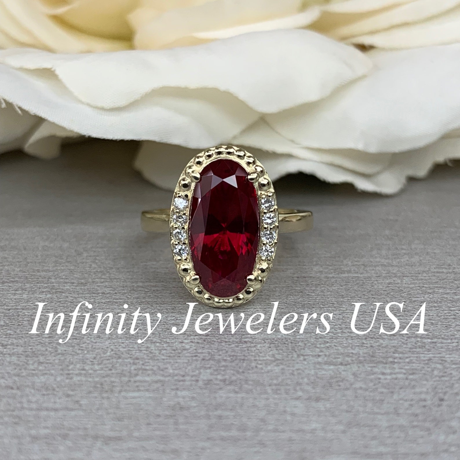 Elongated Oval Ladies Ring / Red Ruby Engagement Ring / | Etsy