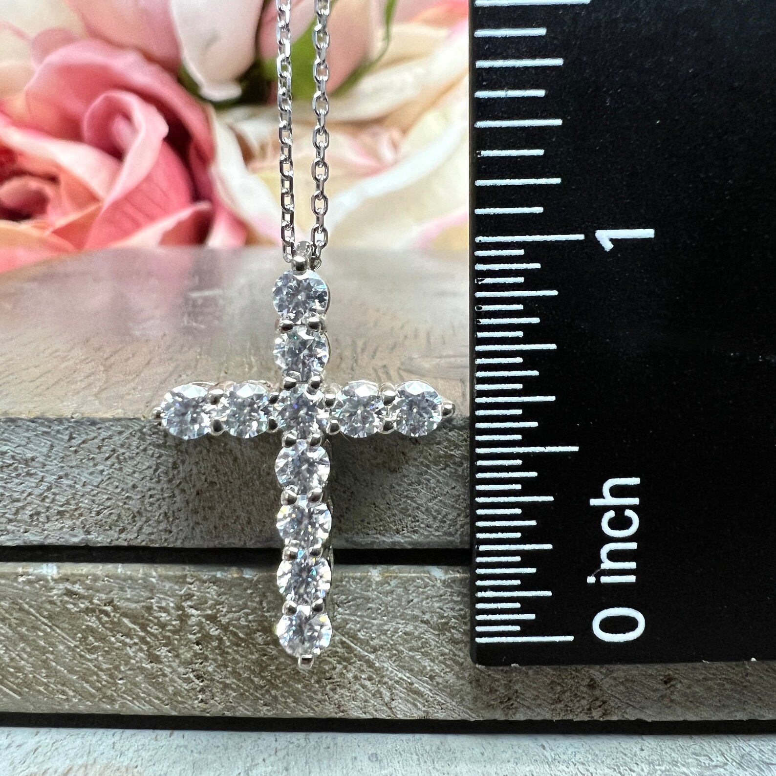 Moissanite Eternity Cross Pendant Necklace 14K White Gold, Layering ...