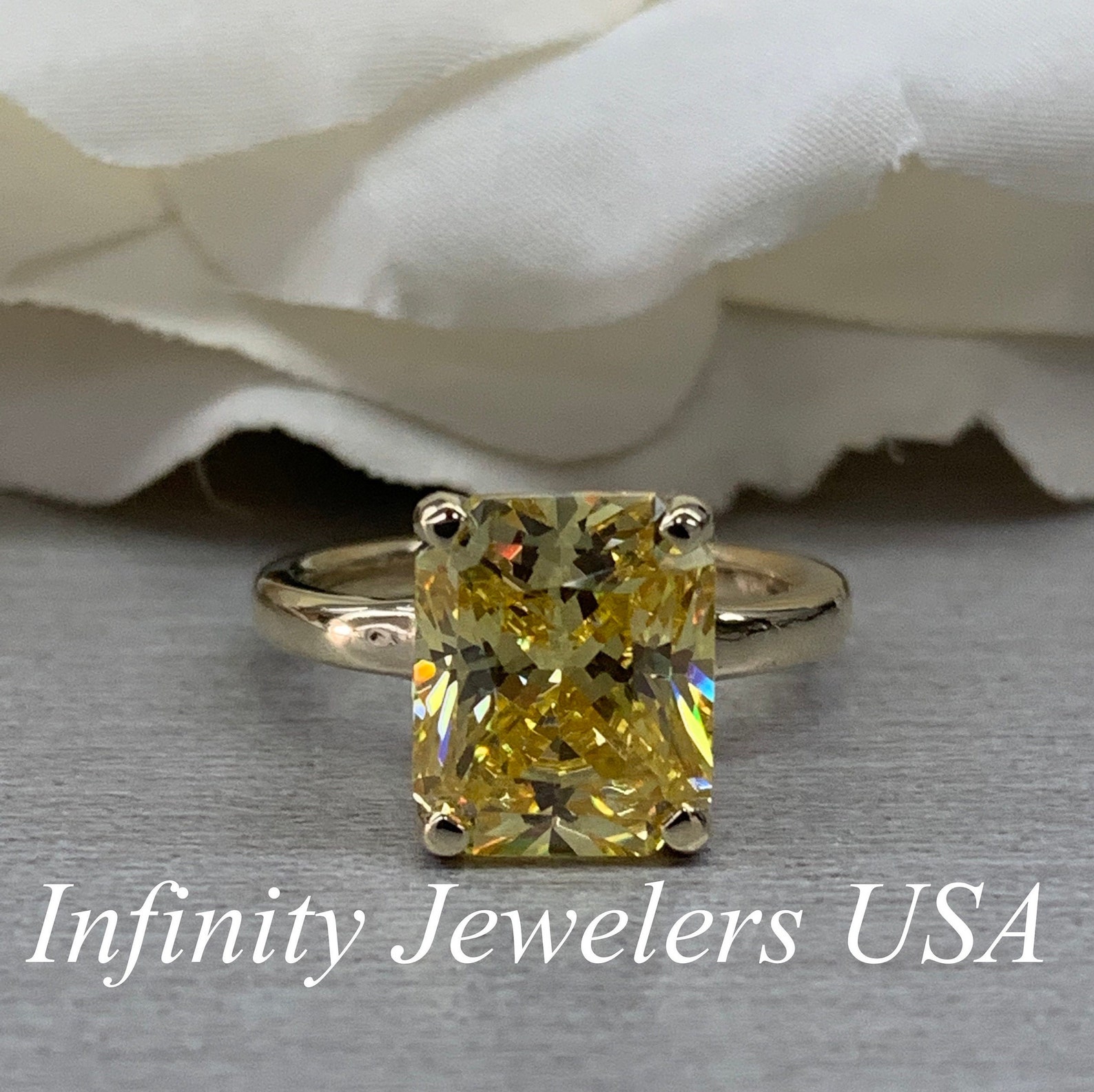 Canary Yellow Solitaire Engagement Ring Radiant Cut Yellow | Etsy