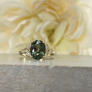 Oval Olive Green Sapphire Engagement Ring 14K Yellow Gold - Etsy