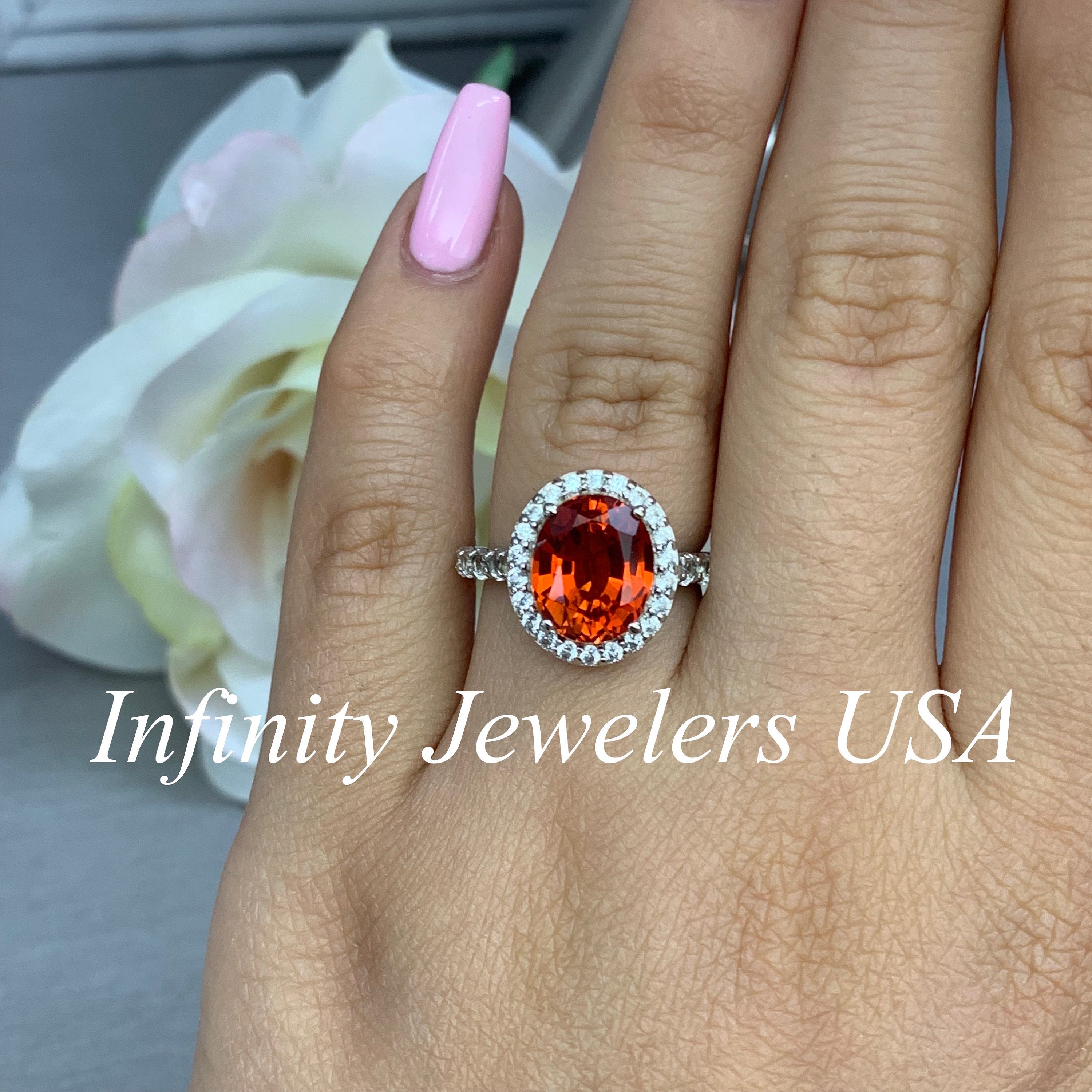 Oval Shaped Orange Sapphire Engagement Ring White Gold | Etsy