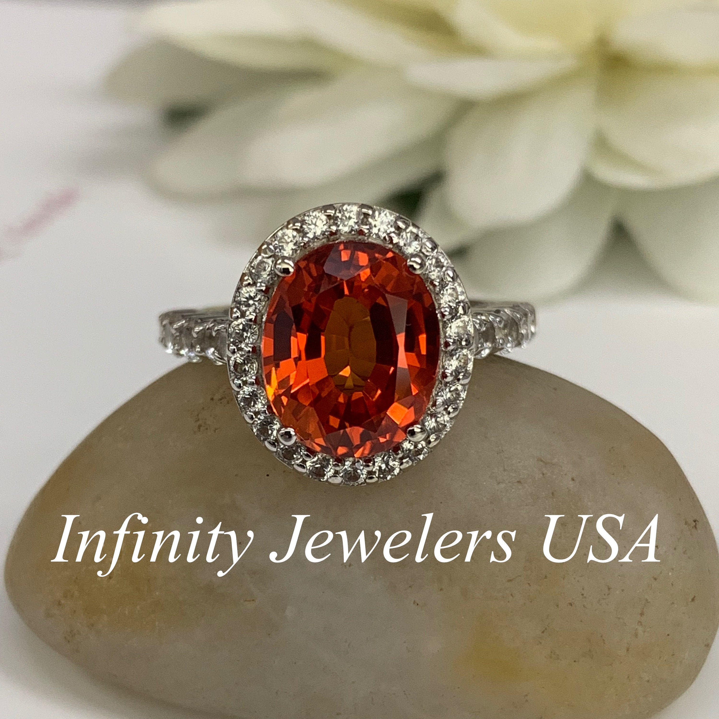 Oval Shaped Orange Sapphire Engagement Ring White Gold | Etsy