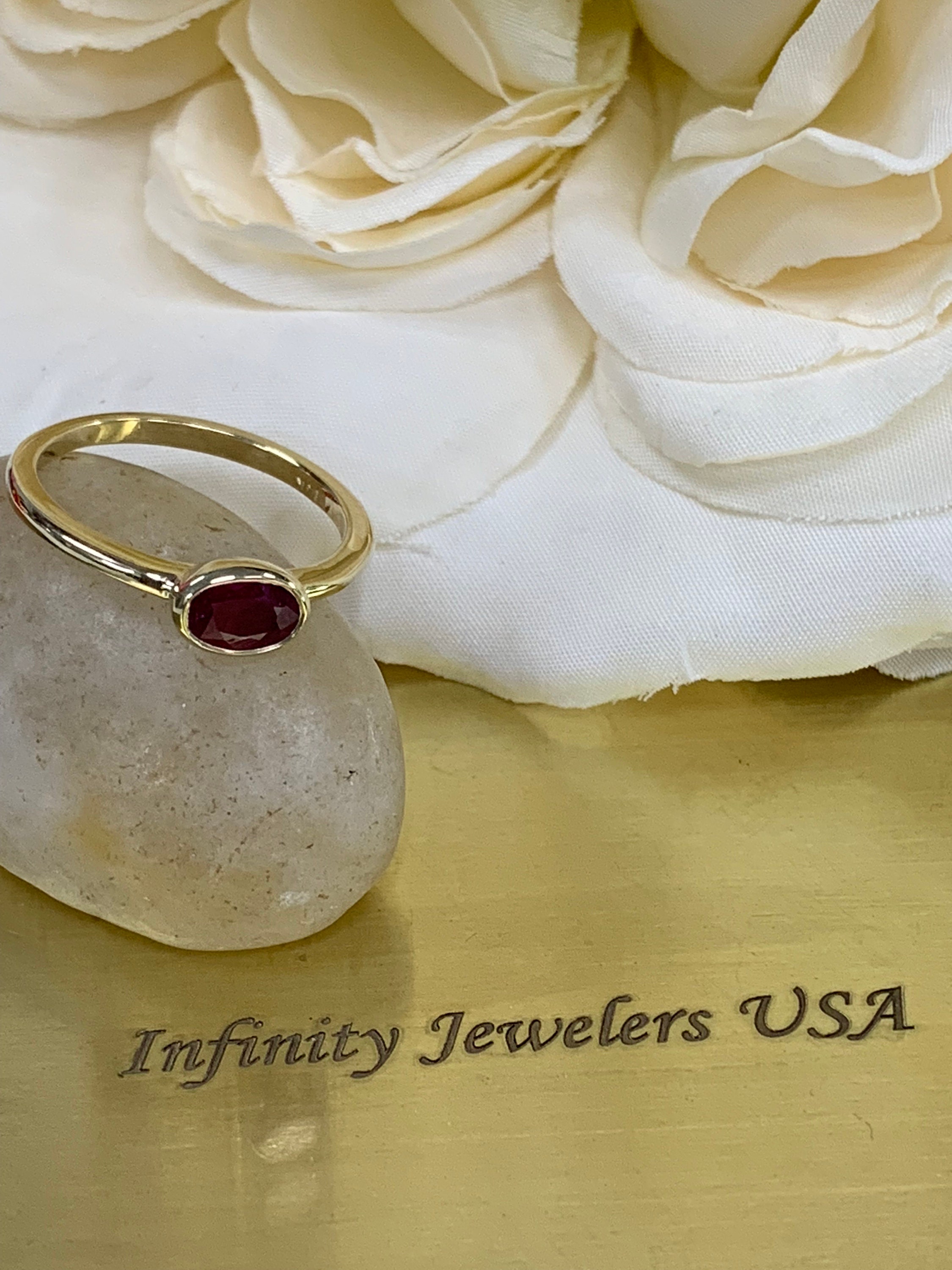 Ruby Stacking Ring With East to West Oval Minimalist Ruby | Etsy