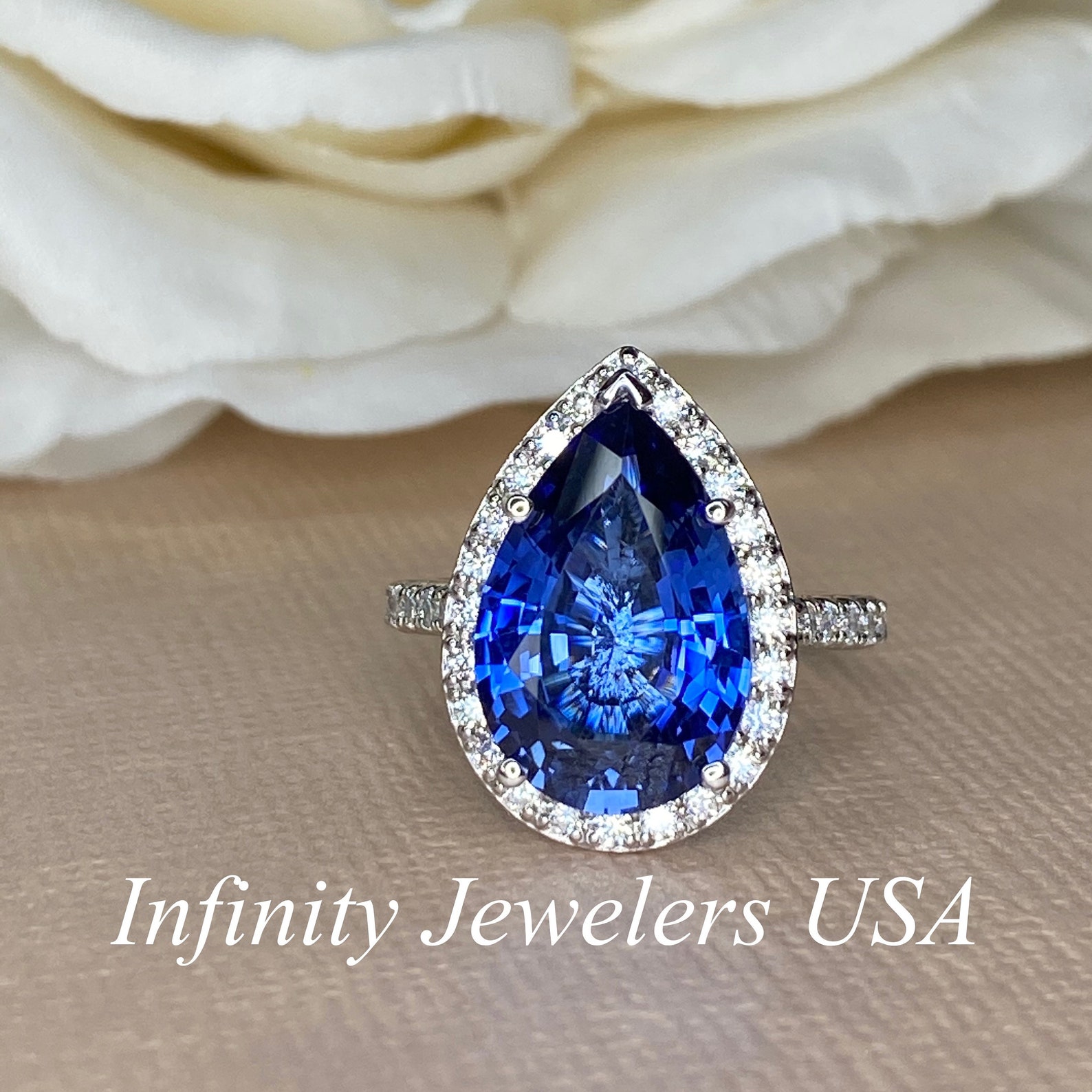 Pear Shape Blue Sapphire Engagement Ring Blue Sapphire and | Etsy