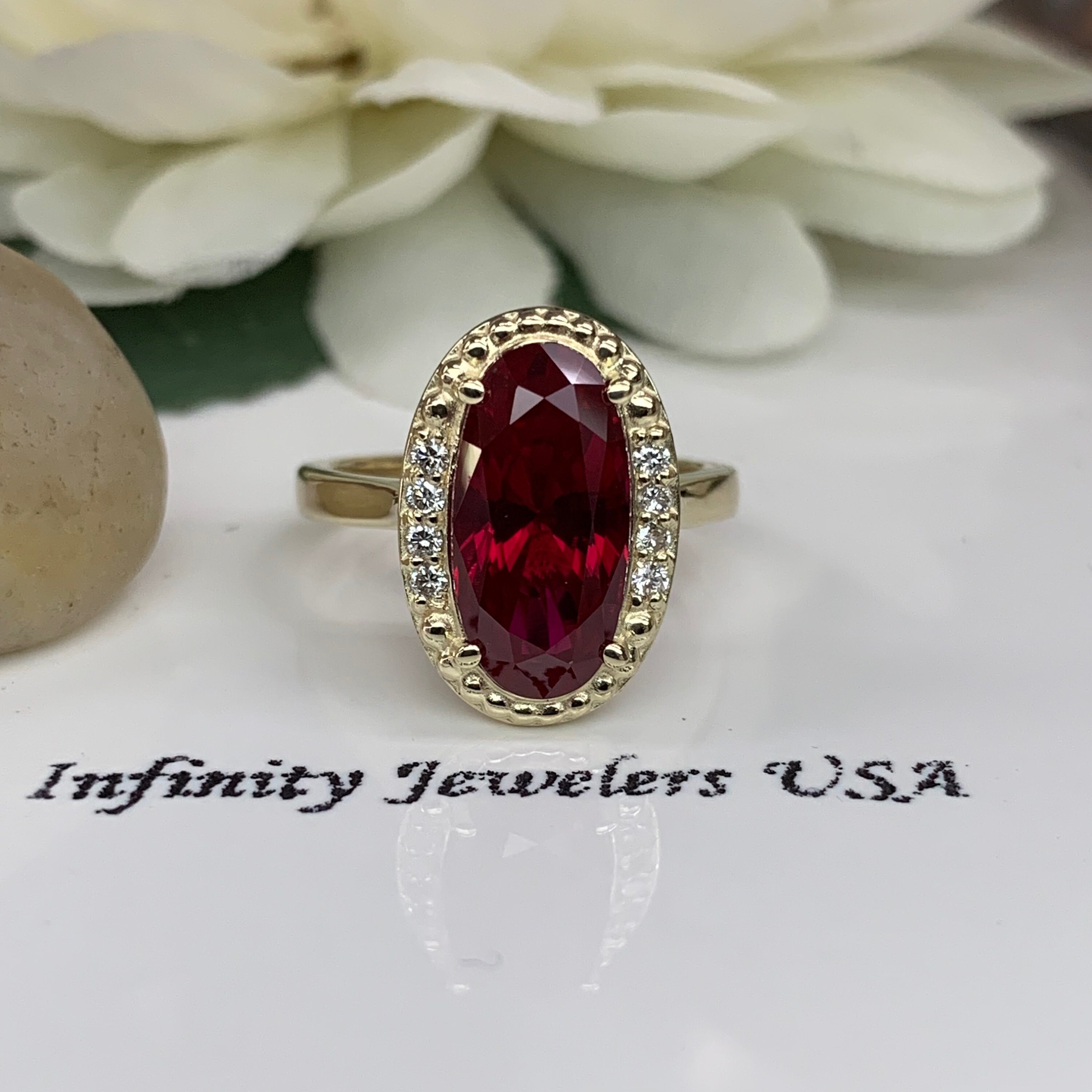 Elongated Oval Ladies Ring / Red Ruby Engagement Ring / | Etsy