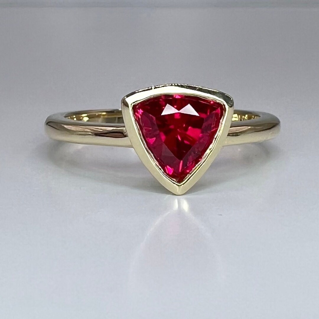 Triangle Gemstone Bezel Set Ring, Trillion Cut Ruby Engagement Ring for ...