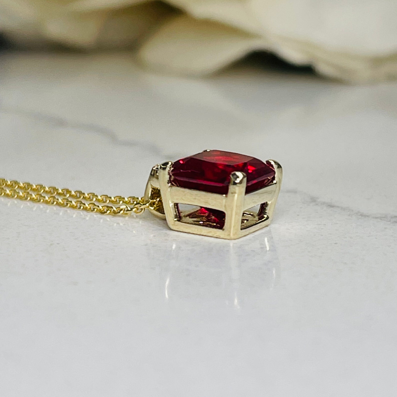 Radiant Cut Ruby and Diamond Pendant Necklace 14k Yellow Gold - Etsy