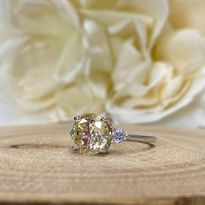 Round Shaped Yellow Diamond Engagement Rings 14k Solid Gold - Etsy