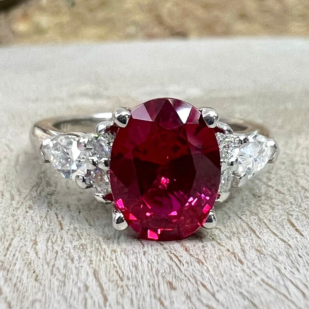 Oval Ruby Engagement Ring Vintage Unique White Gold Engagement Rings ...