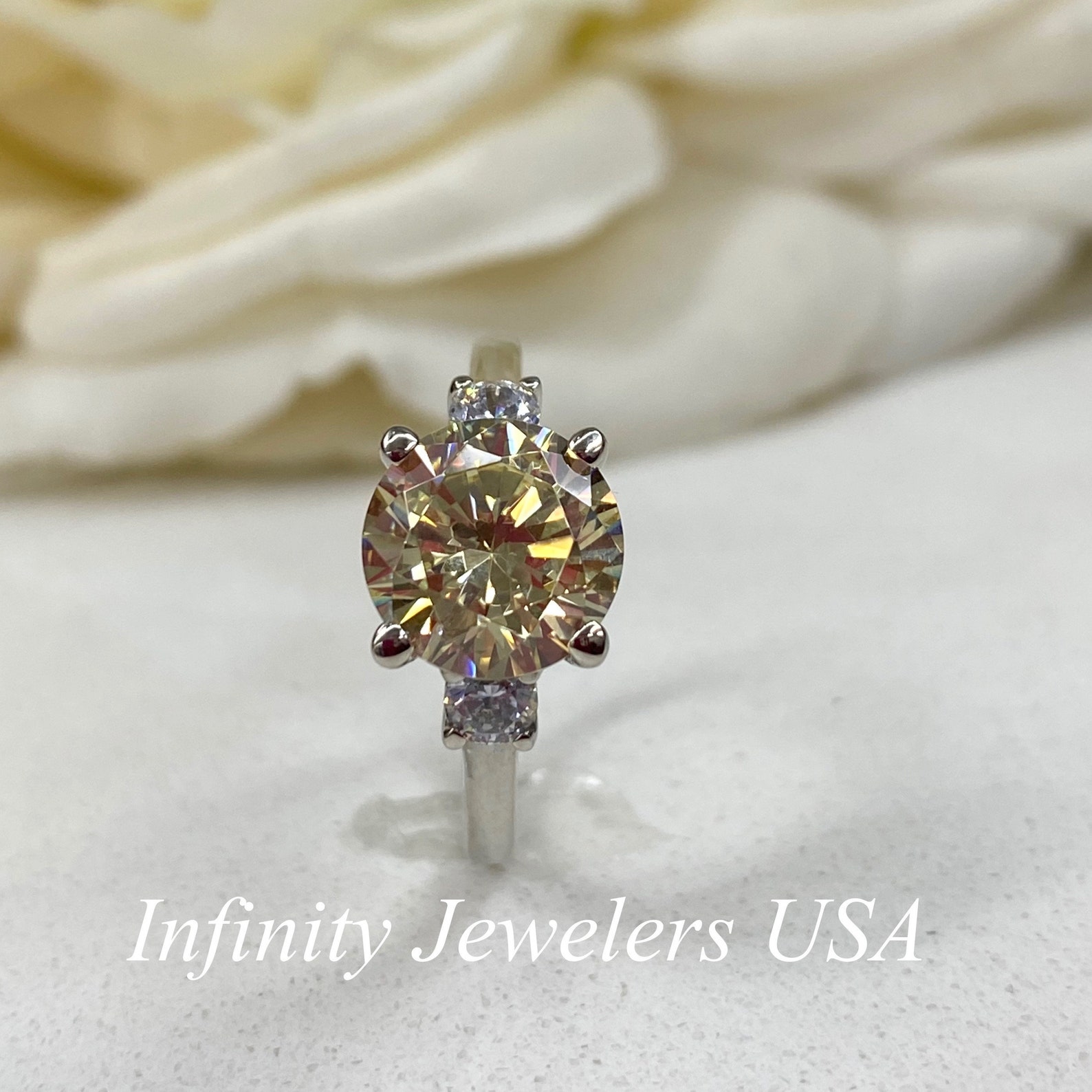 Round Yellow Three Stone Engagement Ring 14k Yellow Gold - Etsy
