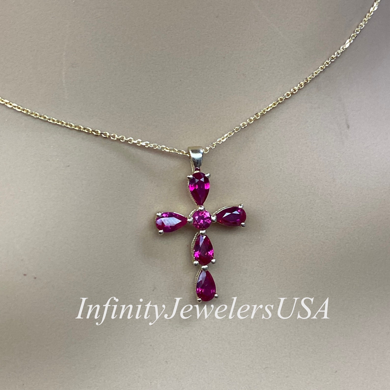 Ruby Cross Pendant Necklace 14k Yellow Gold July Birthstone - Etsy