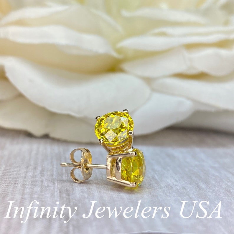 Round Yellow Simulated Diamond Stud Earrings, Intense Yellow Round ...