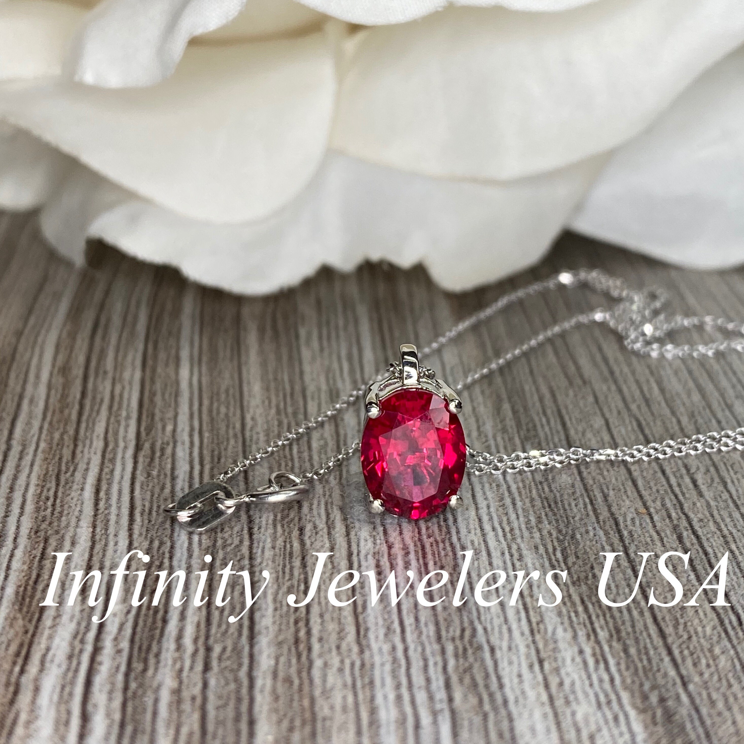 Oval Ruby Necklace / Pendant / 18" Cable Chain / 14k White Gold / #6260 ...