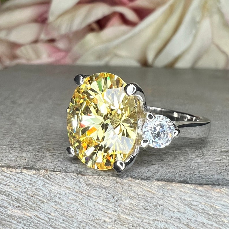 Canary Yellow Oval Engagement Ring With Round Accents 14k - Etsy