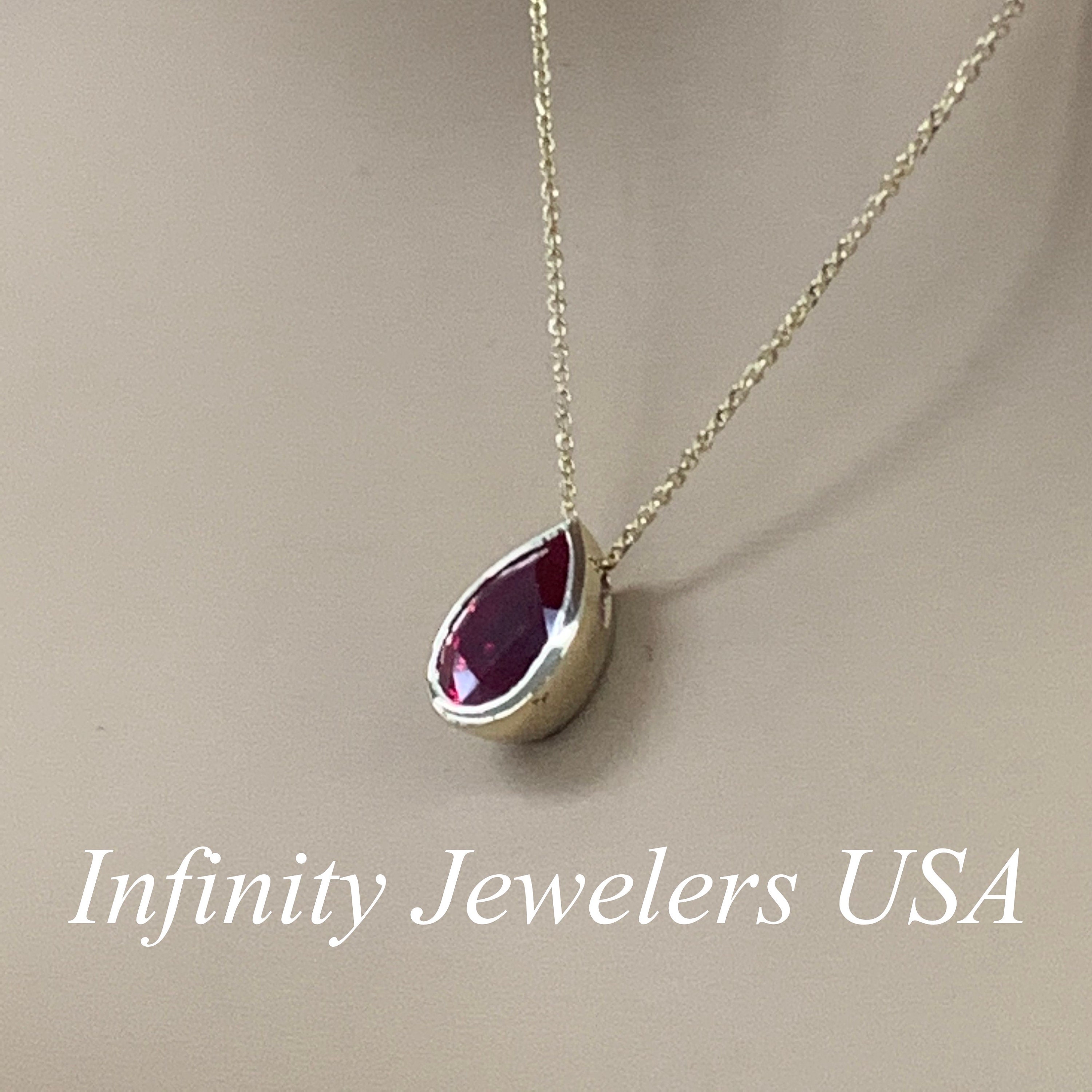 Pear ShapeRuby Bezel Set Pendant July Birthstone Necklace | Etsy