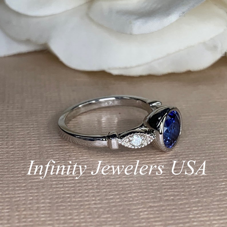 Round Blue Sapphire Engagement Ring Round Bezel Set Ring - Etsy