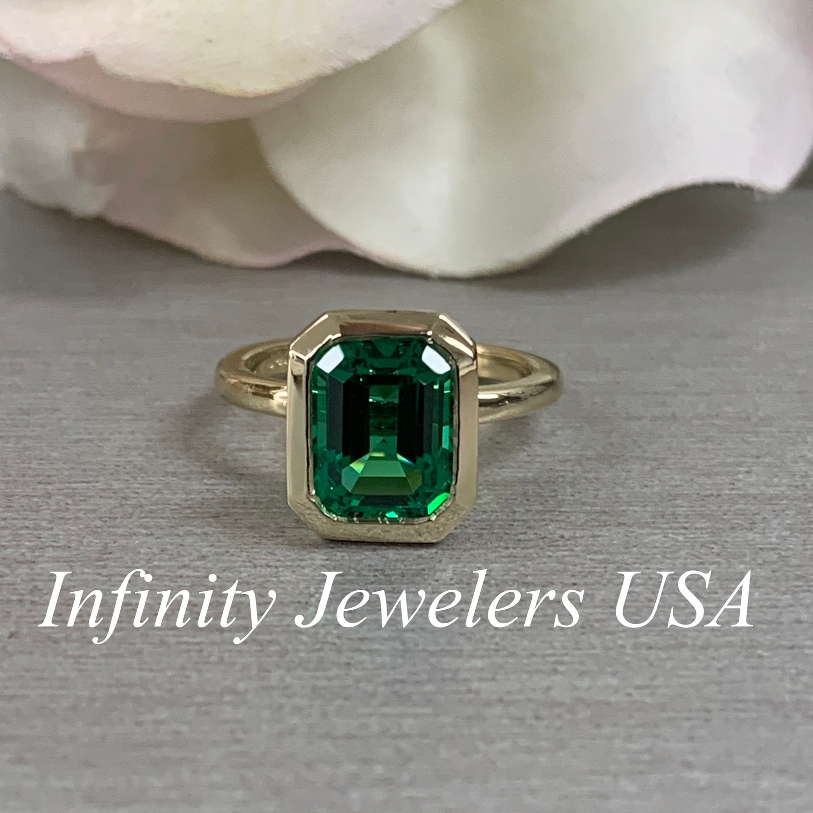 Emerald Cut Emerald Engagement Ring, Green Emerald Cut Bezel Style ...
