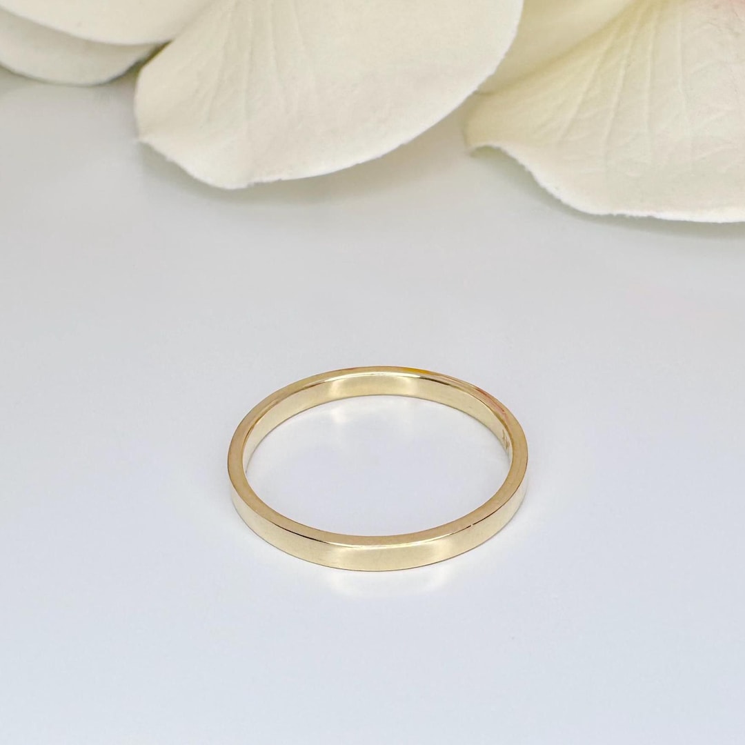 2mm Plain Gold Band 10k Solid Gold Ring, Thin Gold Band Stacking Gold ...