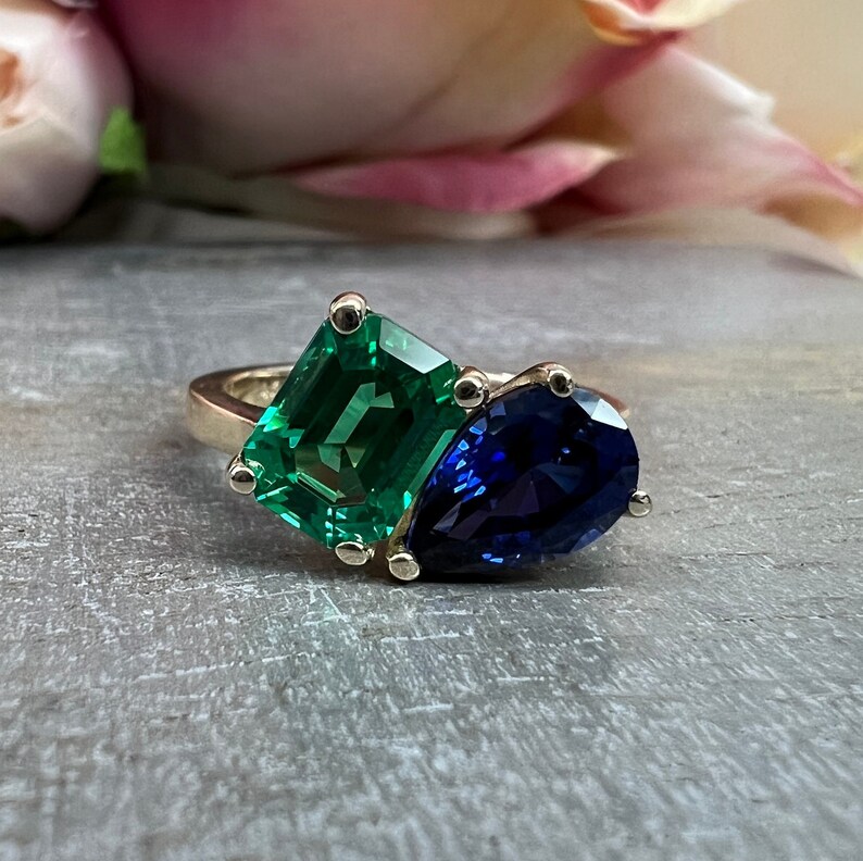 Toi Et Moi Ring Pear and Emerald Cut Engagement Ring White - Etsy