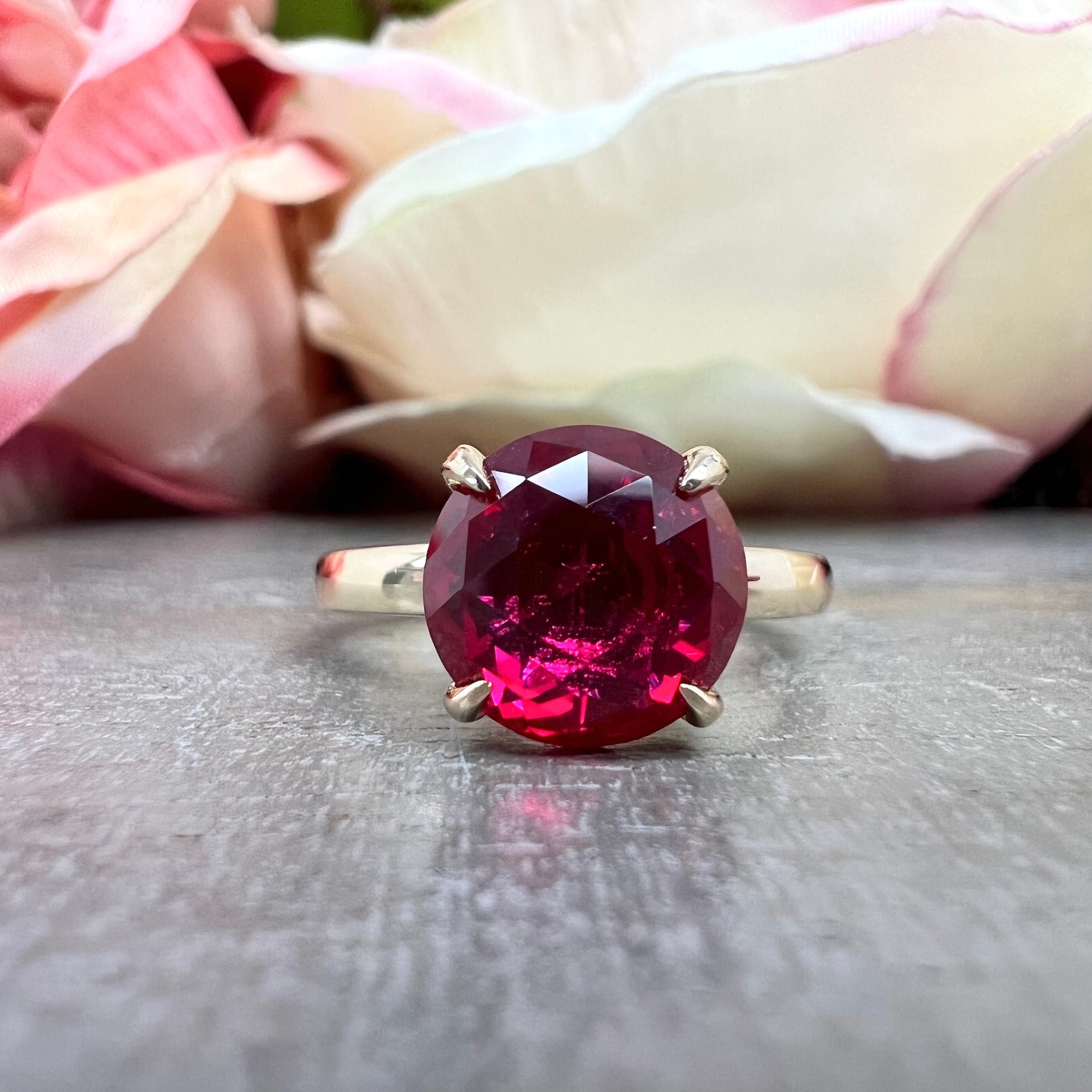 Round Rose Cut Ruby Solitaire Engagement Ring Yellow Gold Ruby ...