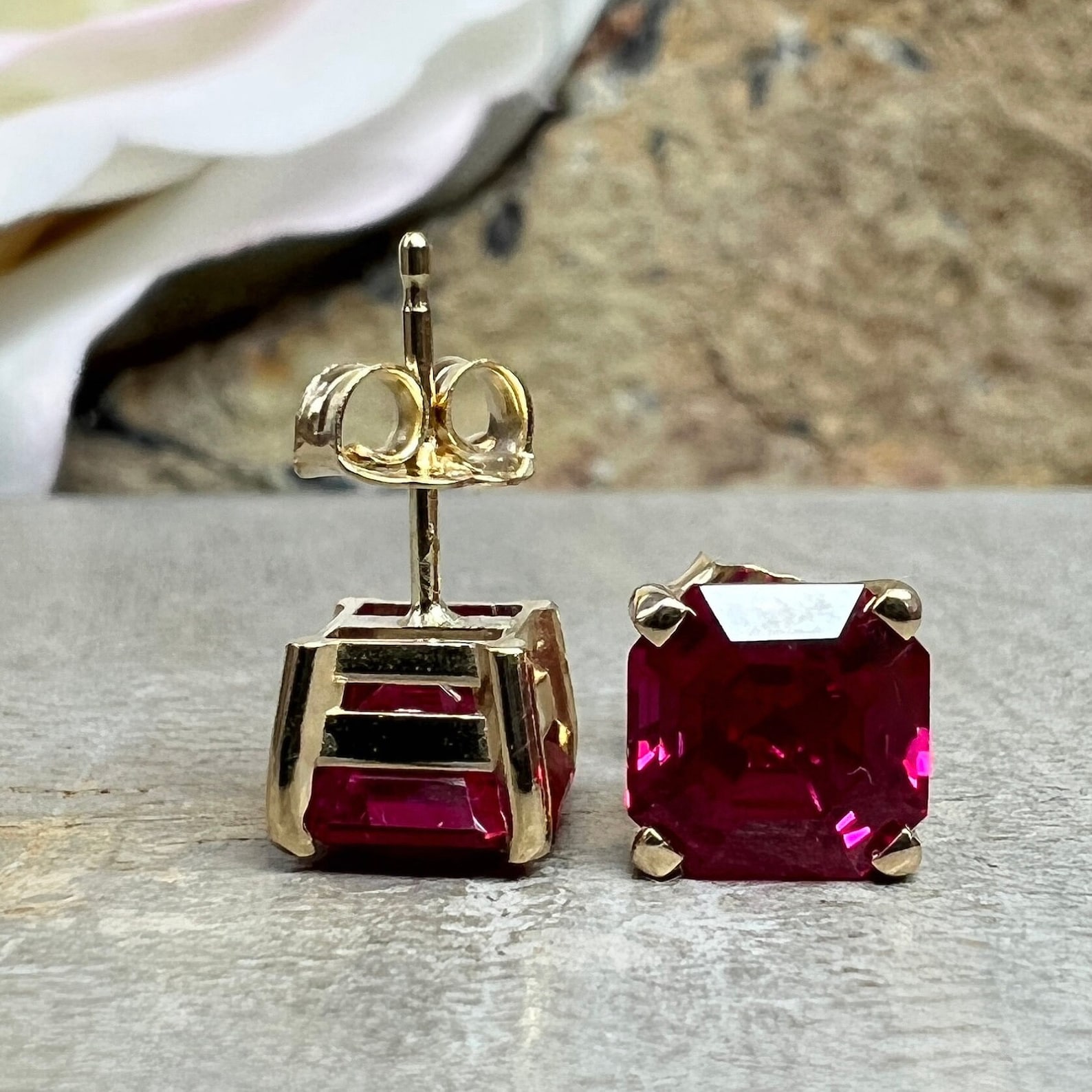 Ruby Stud Earrings 14k Solid Yellow Gold Earrings for Women - Etsy